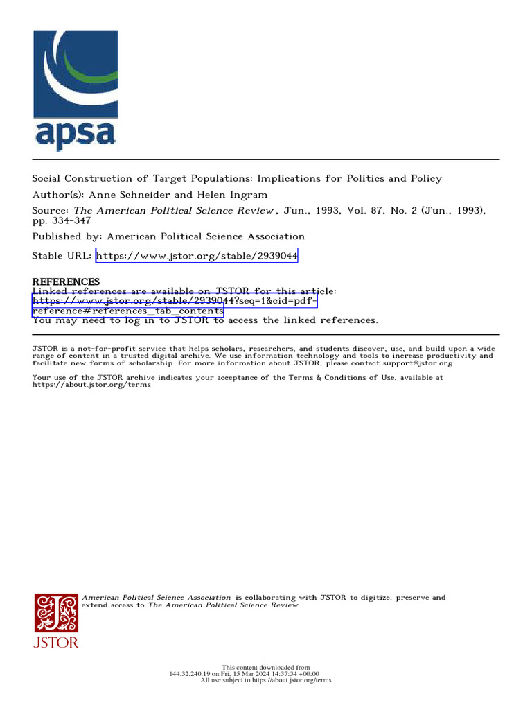 Social Construction of Target Populations | PDF | Policy | Social ...