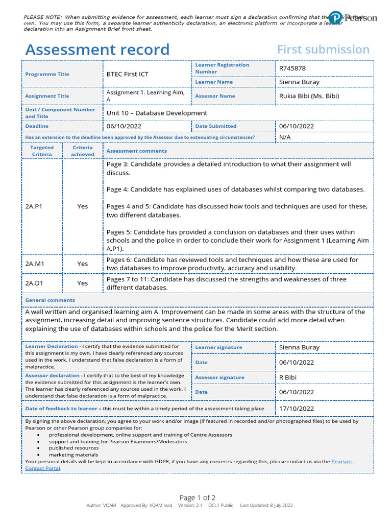 BTEC ICT Assessment Guide | PDF