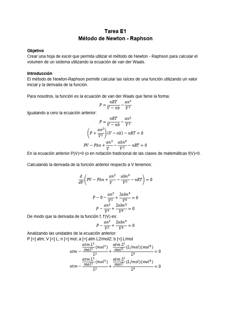 Tarea E1 - Método de Newton - Rapson | PDF | Gases | Derivado