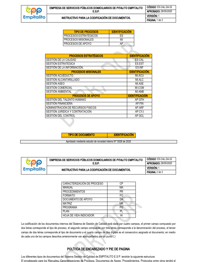 ES CAL - DA - 02 v2-INSTRUCTIVO-CODIFICACION-DE-DOCUMENTOS | PDF | Liderazgo | Economias