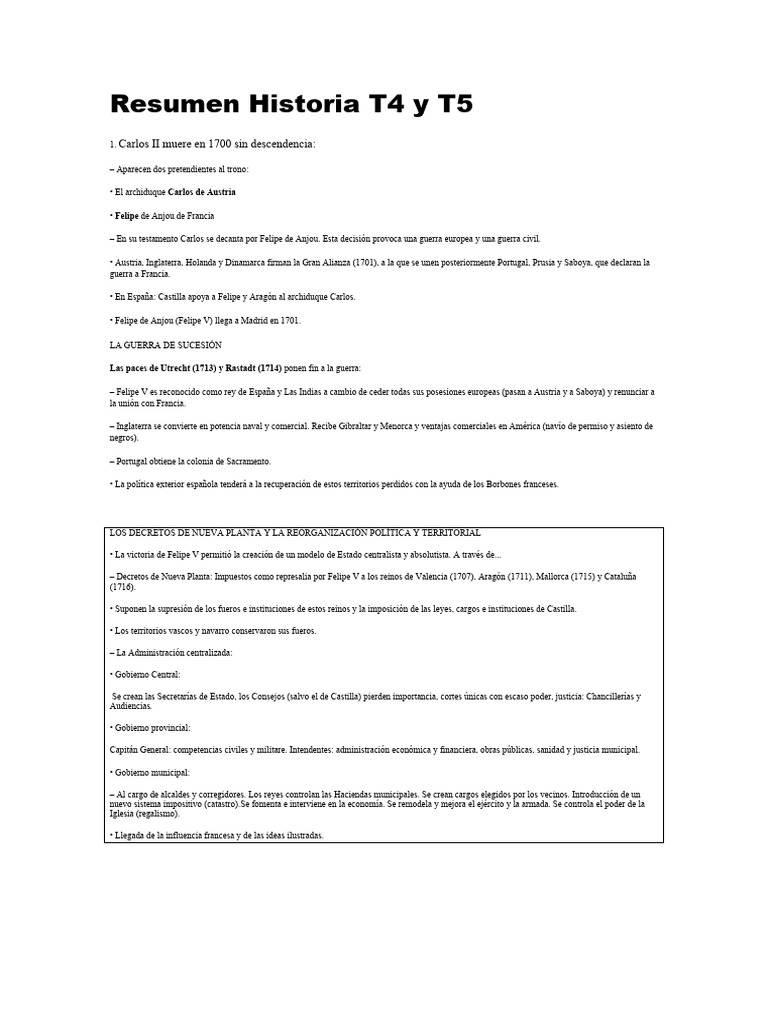 Resumen Historia T4 y T5 | PDF | Guerra peninsular | España