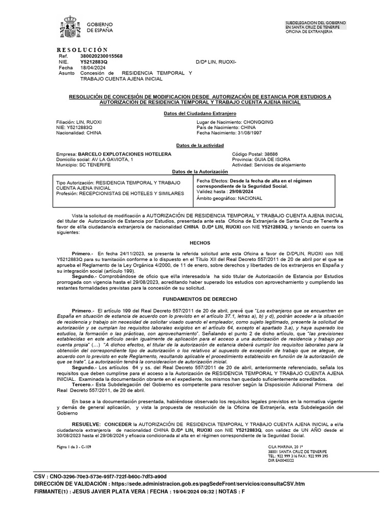 Lin Ruoxi Concesión | PDF | Documento de identidad | Visa de viaje