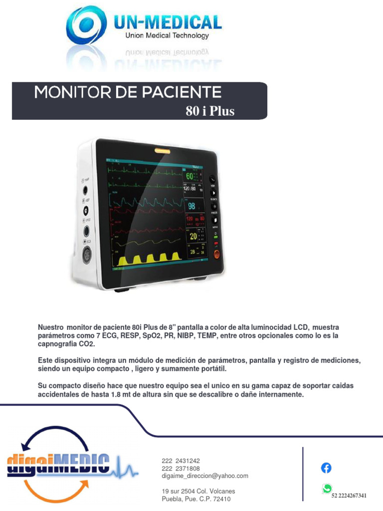 MONITOR 80i Plus UNMED | PDF | Electrocardiografia | Presión sanguínea