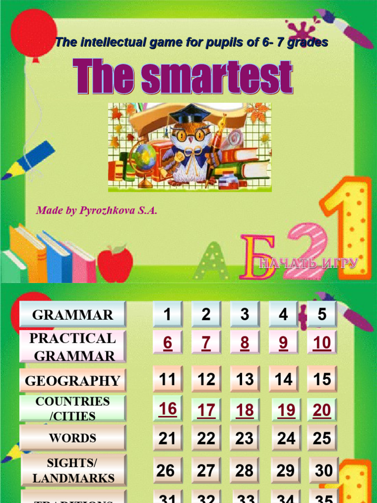 The Intellectual Game For Pupils of 6-7 Grades | PDF