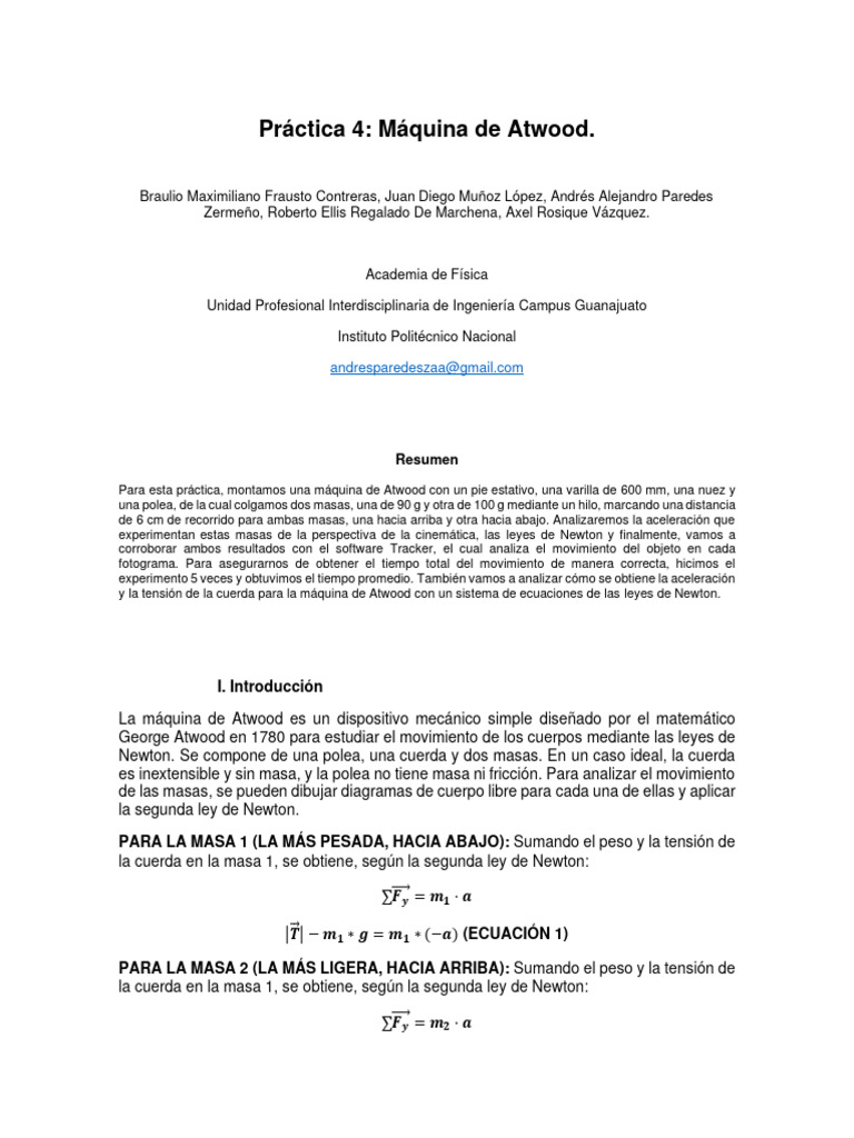 Análisis de la Máquina de Atwood | PDF | Masa | Las leyes del ...