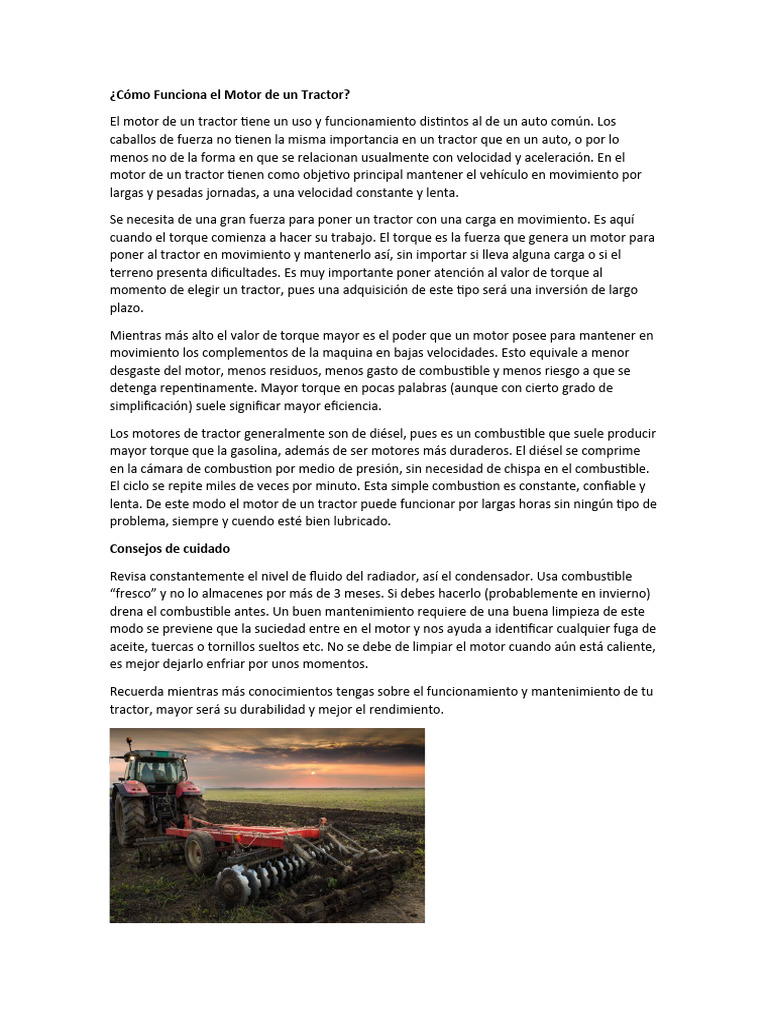 Cómo Funciona el Motor de un Tractor | PDF | Motores | Pistón