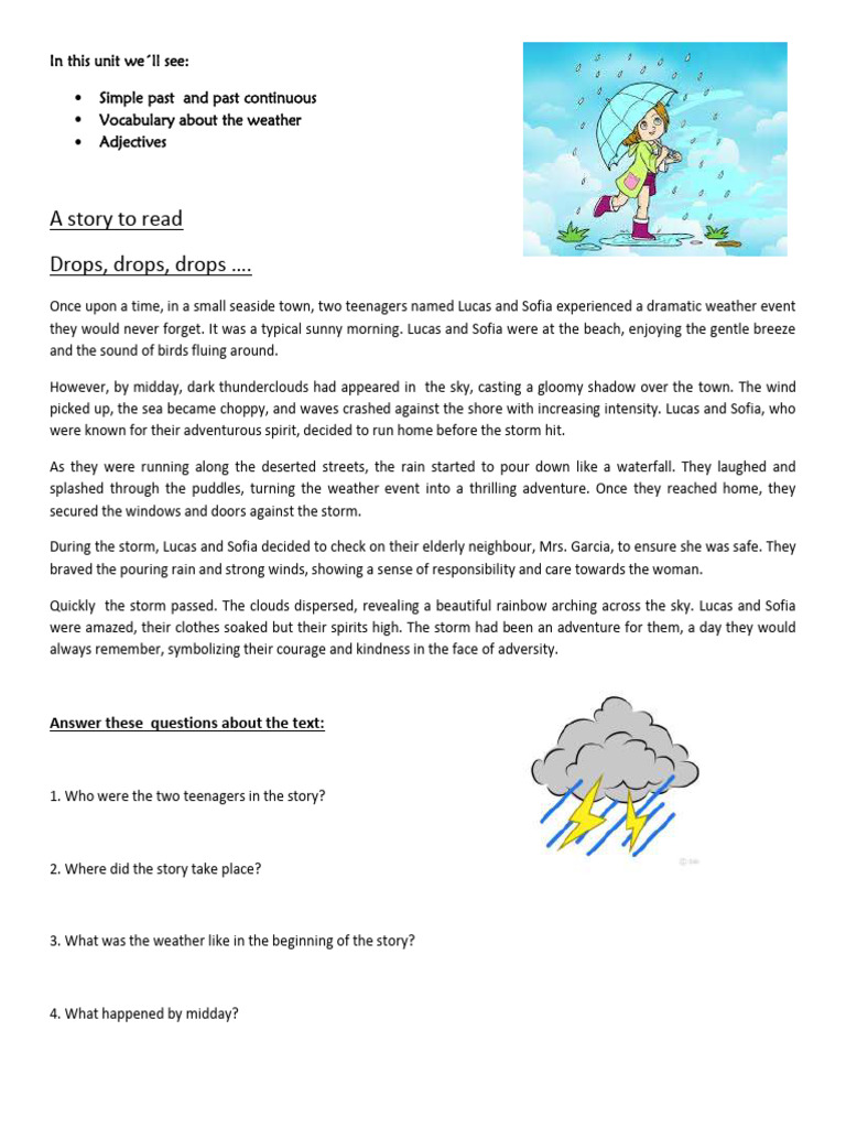 Weather Adventures: Past Tense Story Activities | PDF | Rain | Weather