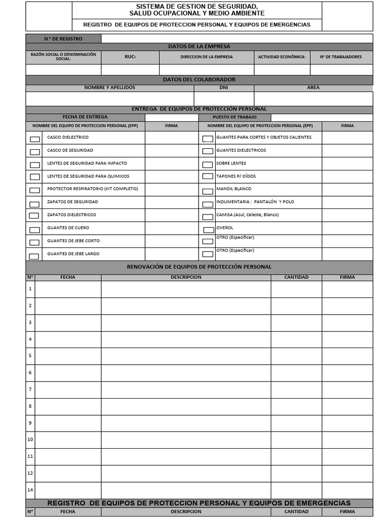 Registro de Entrega de Epps | PDF
