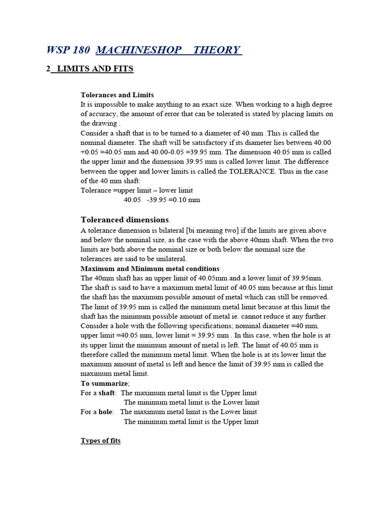 Limits and Fits in Machining | PDF | Engineering Tolerance | Mechanical ...