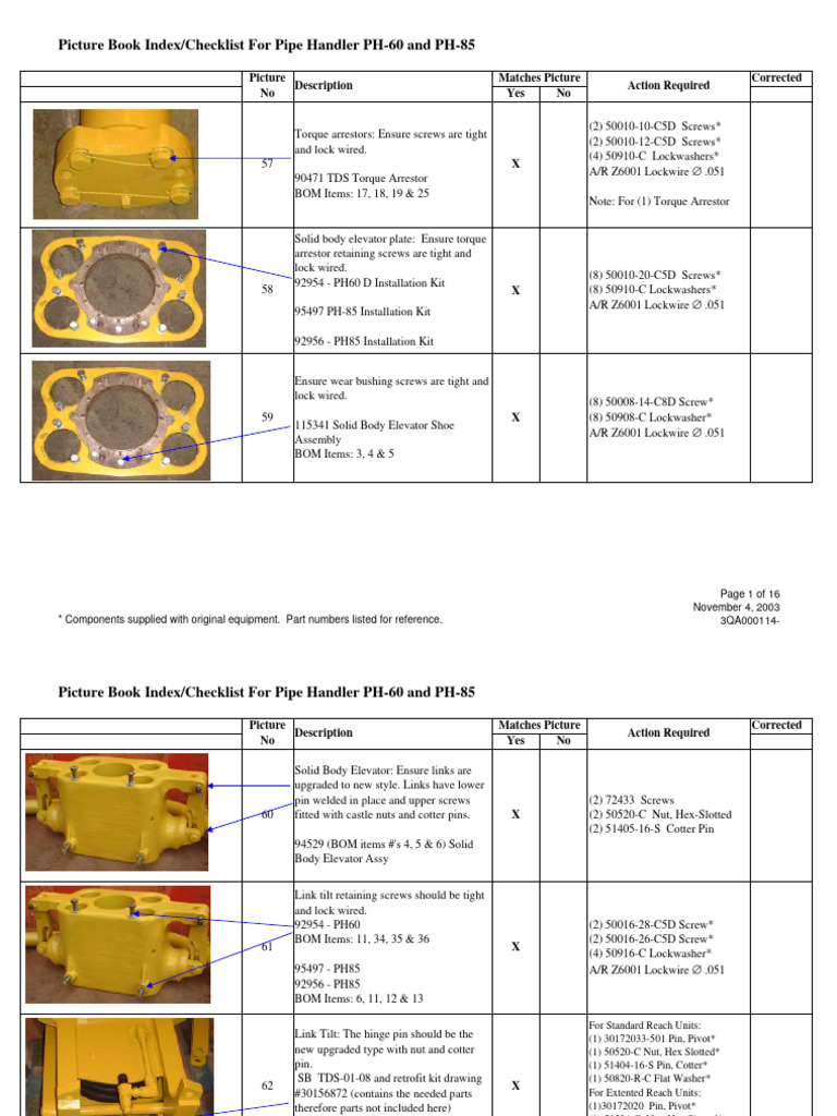 Picture Book Index/Checklist For Pipe Handler PH-60 and PH-85 | PDF ...