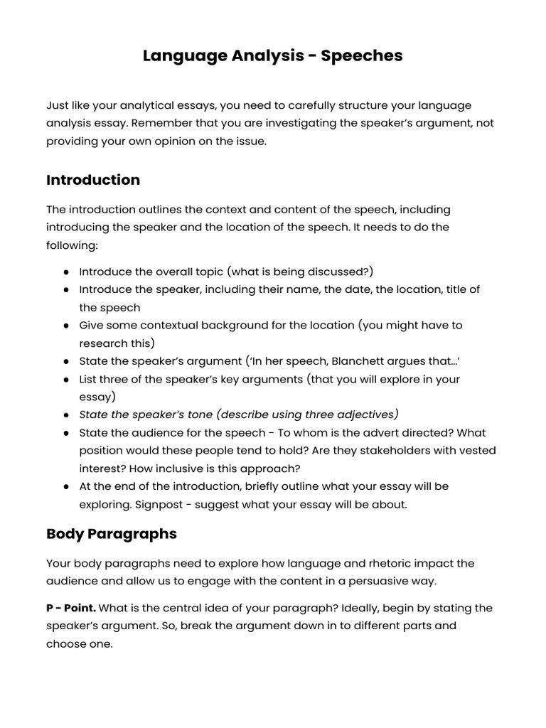 How To Write A Speech Analysis | PDF | Linguistics | Grammar