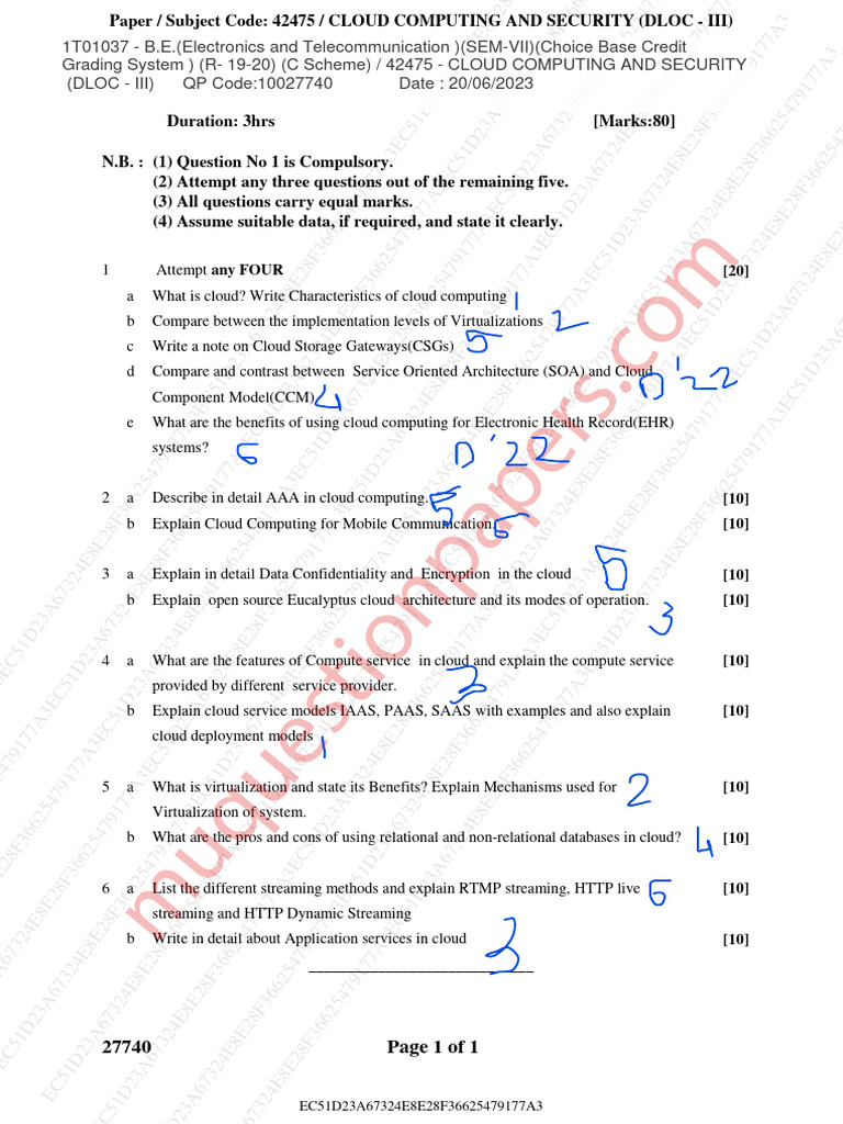Be Electronics and Telecommunication Semester 7 2023 May Dloc III Cloud Computing and Security ...