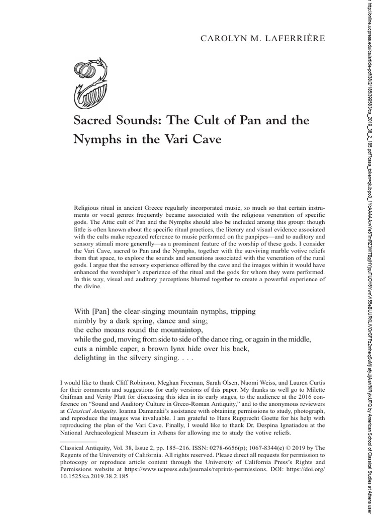 LAFERRIÈRE Sacred Sounds - The Cult of Pan and The Nymphs in The Vari ...