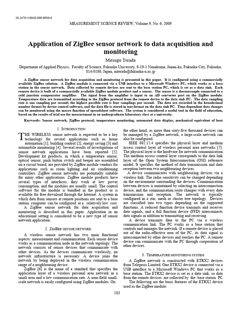 Application of Zigbee Sensor Network To Data Acquisition and Monitoring | PDF | Computer Network ...