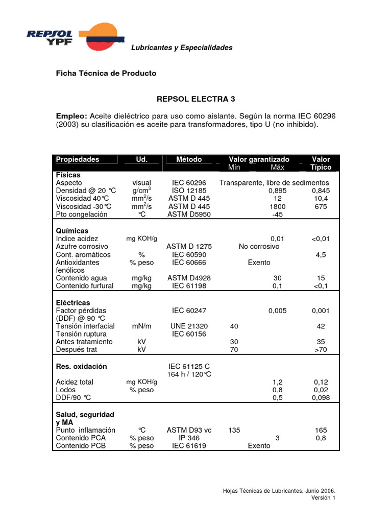 HT - Electra 3-Es | PDF | Materiales | Líquidos
