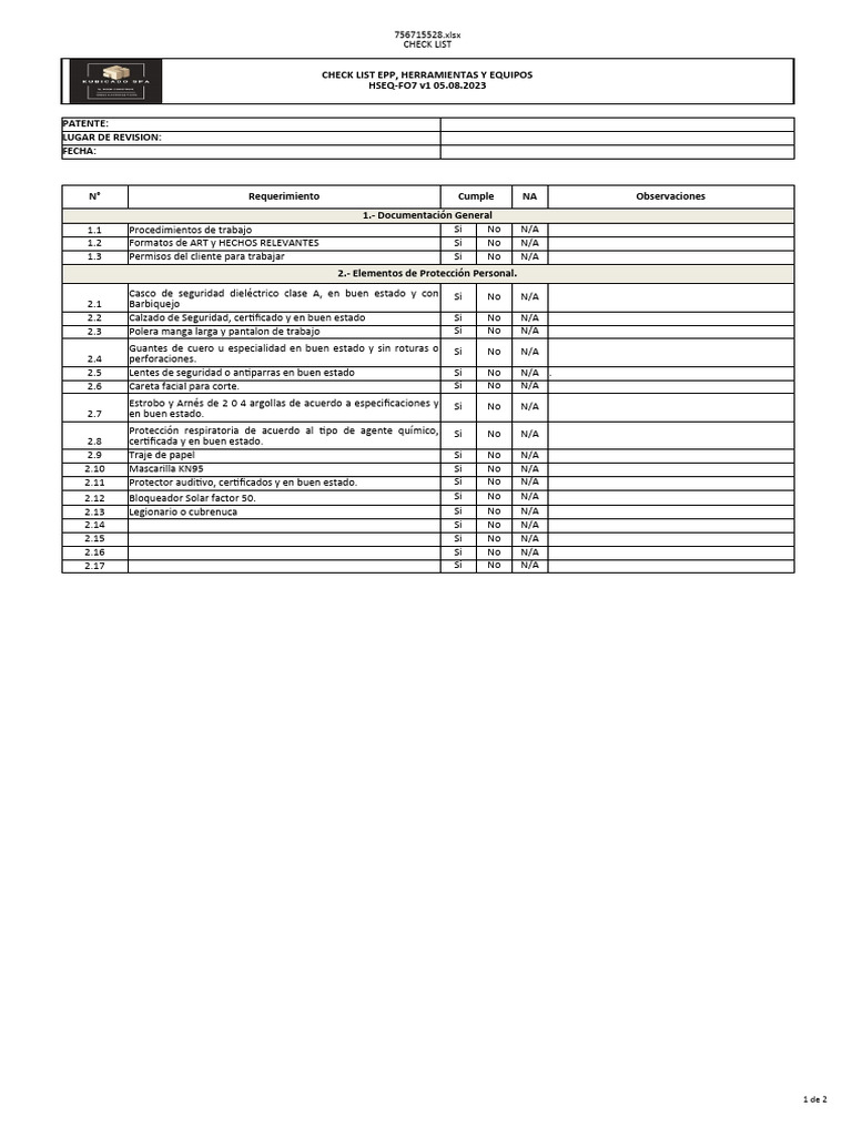 HSEQ-FO7 v02 Check List EPP, Herramientas y Equipos | PDF | Equipo | La seguridad