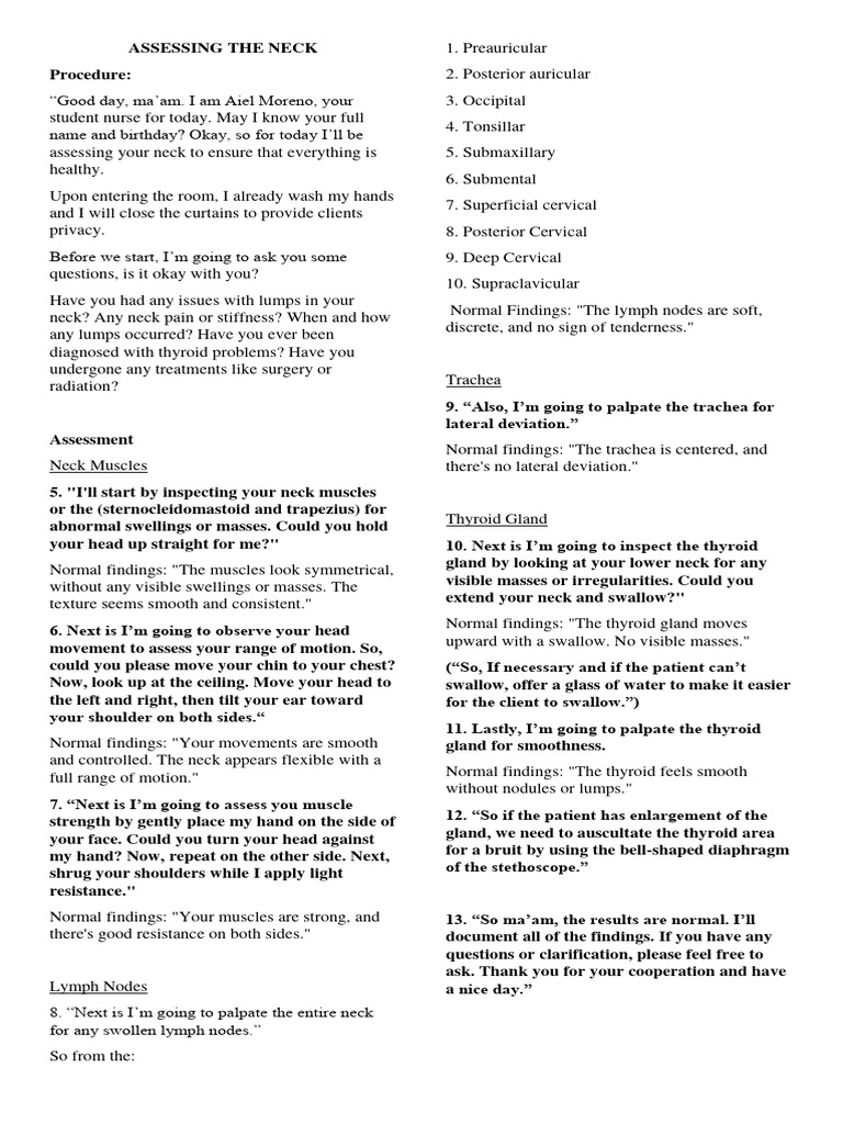 Assessing The Neck | PDF | Neck | Diseases And Disorders