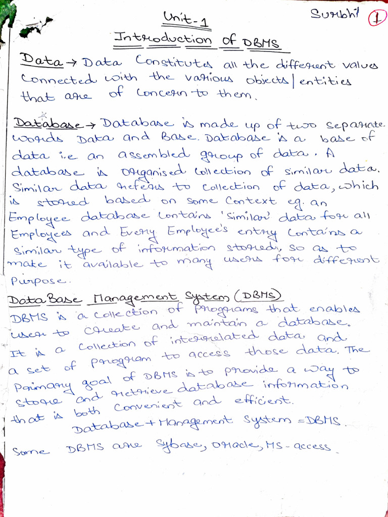 Dbms Unit 1 Part 1 Pdf