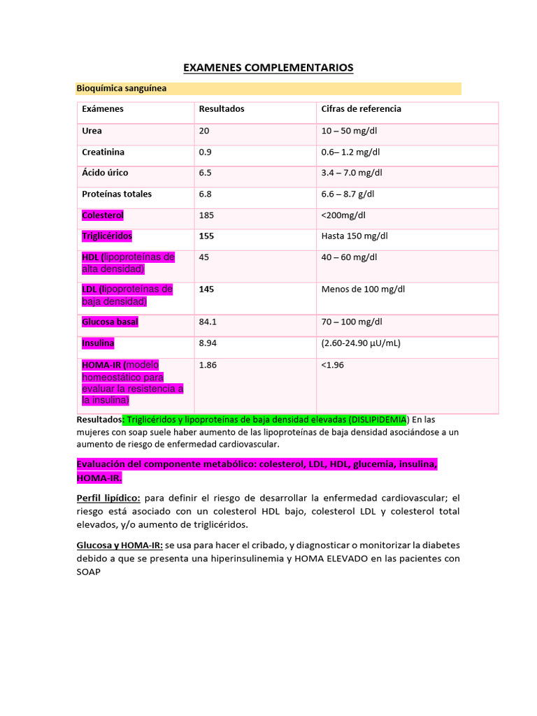 EXAMENES COMPLEMENTARIOS Caso | PDF | Especialidades Medicas | Nutrición