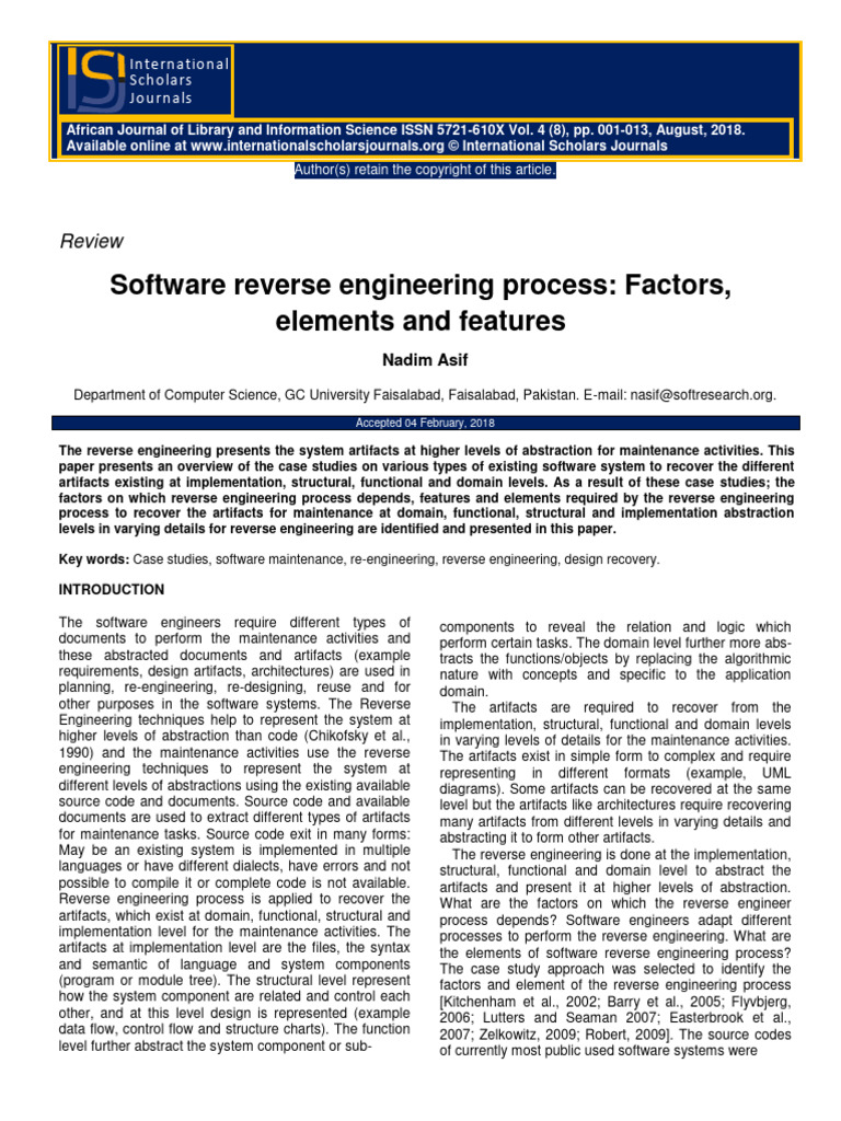 software-reverse-engineering-process-factors-elements-and-features | PDF | Use Case | Conceptual ...