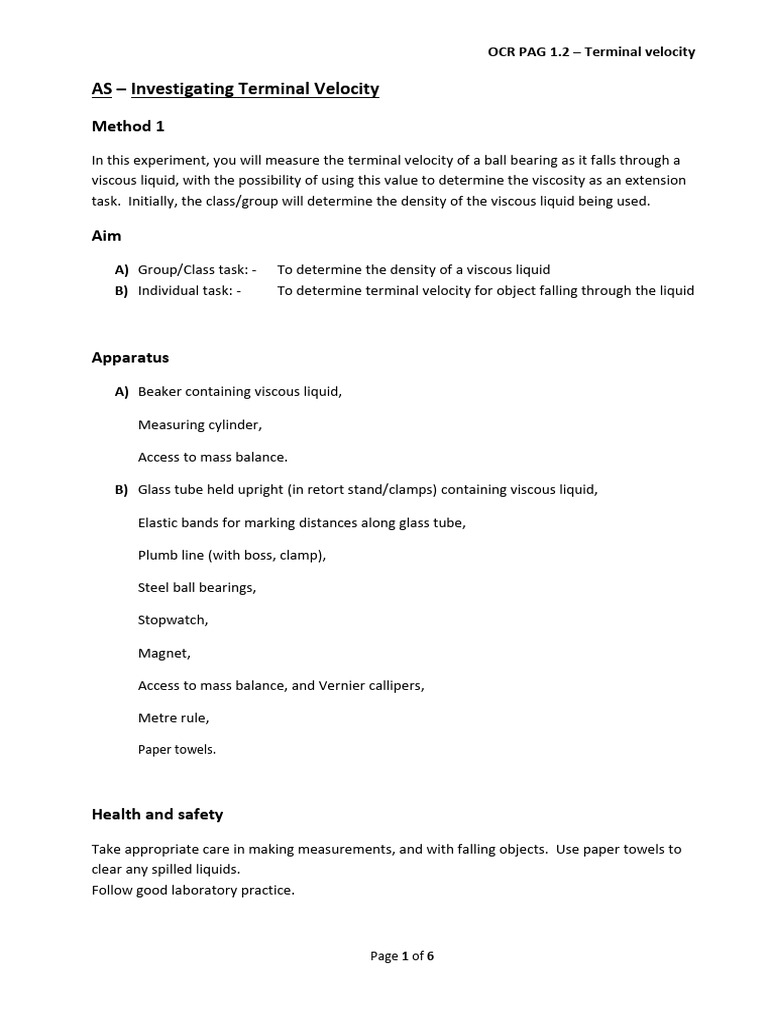OCR AS 1.2 Terminal Velocity | PDF | Viscosity | Liquids