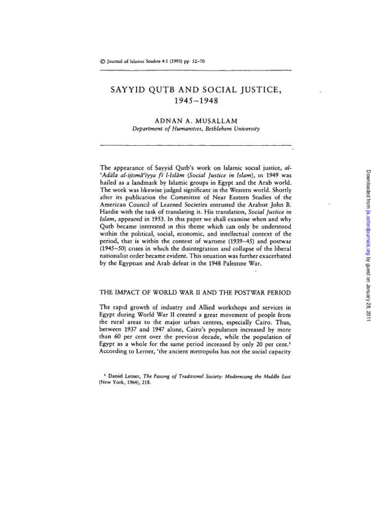 Sayyid Qutb and Social Justice, 1945-1948 | PDF | Muslim Brotherhood ...