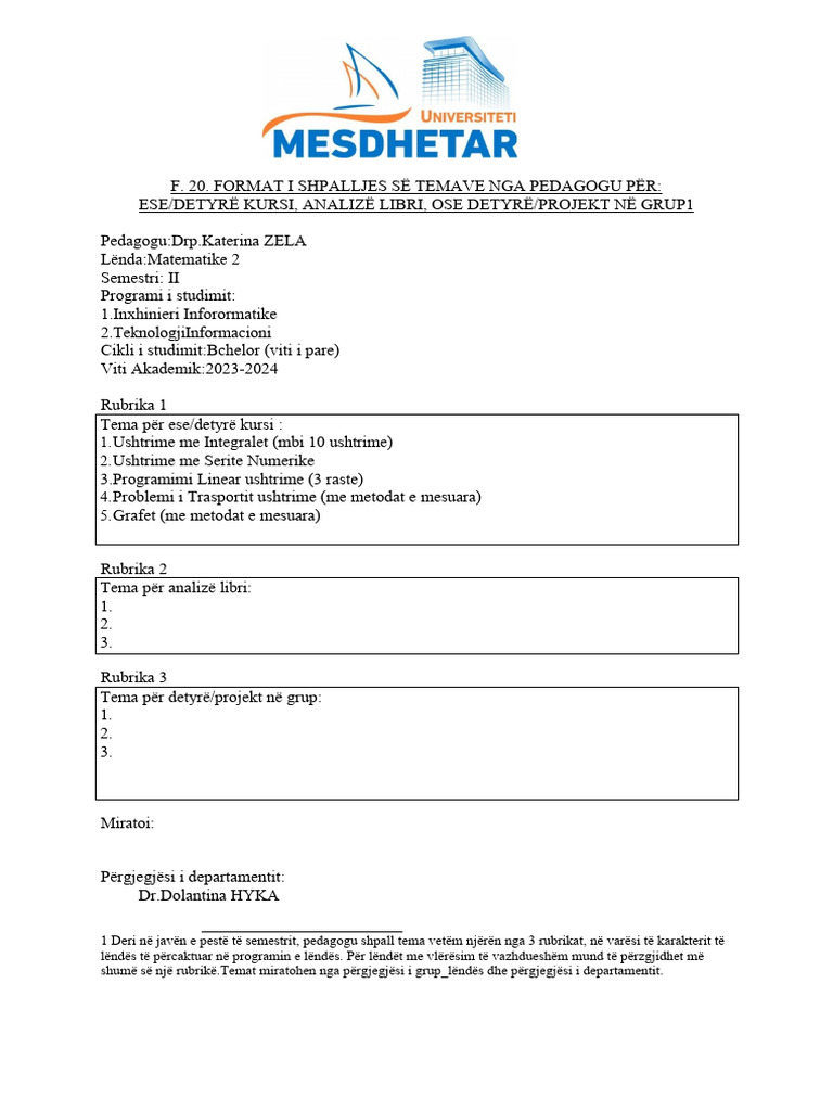 Detyra Kursit UMSH Matematike 2 | PDF
