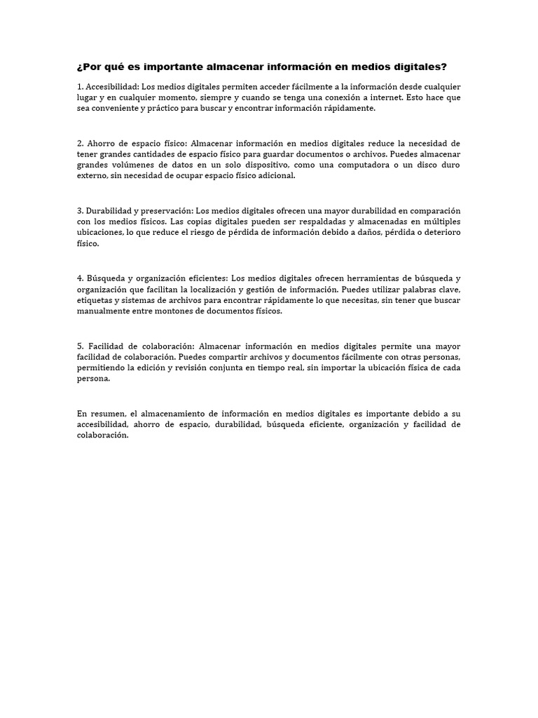 Por Qué Es Importante Almacenar Información en Medios Digitales | PDF ...