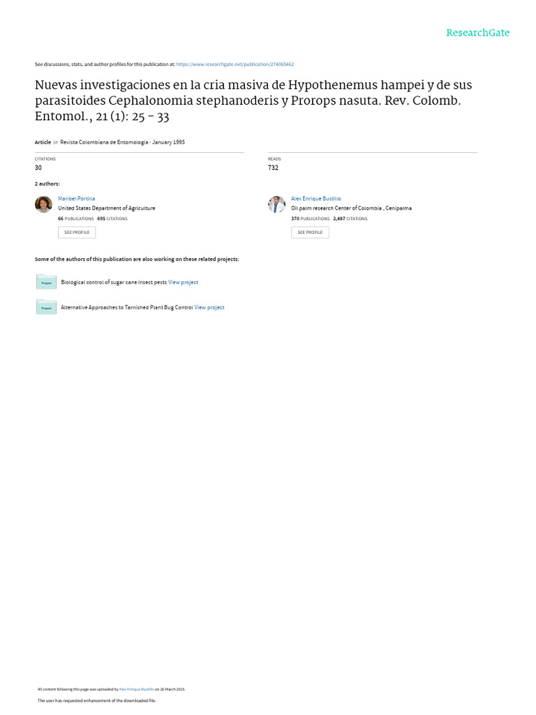 Cría Masiva de Hypothenemus Hampei y de Sus Parasitoides Cephalonomia ...