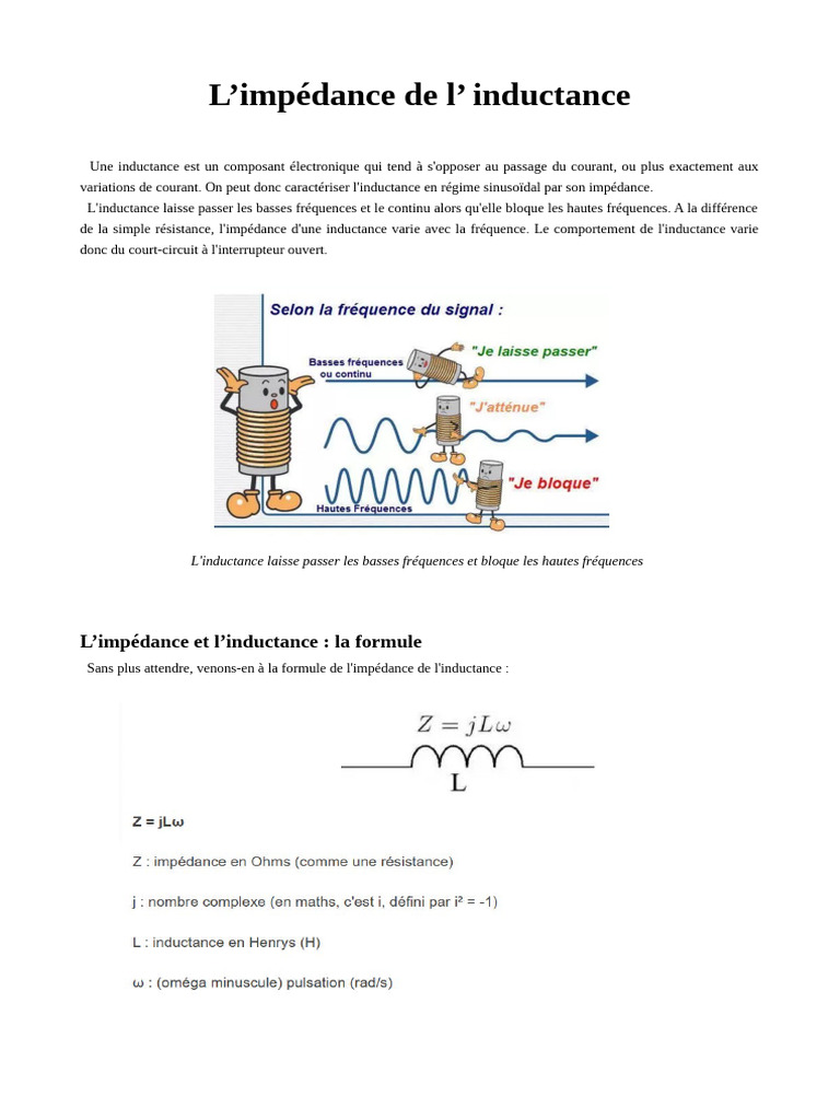 Impédance et Inductance : Formules Clés | PDF | Impédance (électricité ...