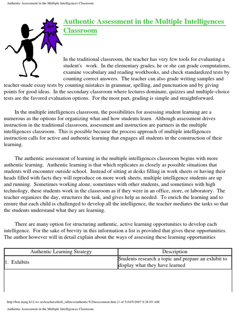 Authentic Assessment in The Multiple Intelligences Classroom | PDF ...