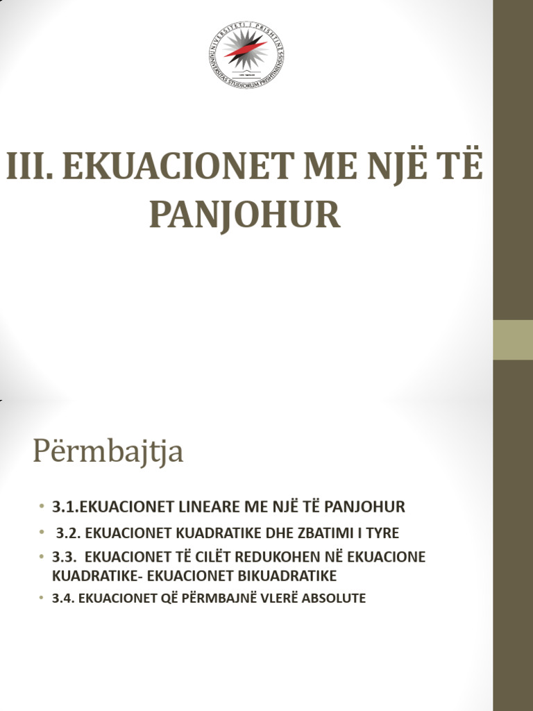 Ekuacionet Me Nje Te Panjohur - Prezantim | PDF