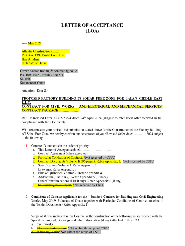 Oman Draft Loa Rev1 | PDF | General Contractor | Addendum