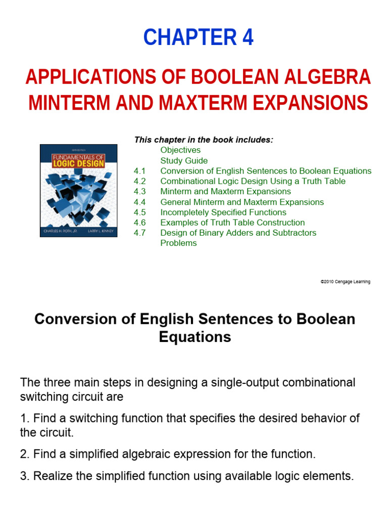 Applications of Boolean Algebra Minterm and Maxterm Expansions | PDF | Boolean Algebra ...