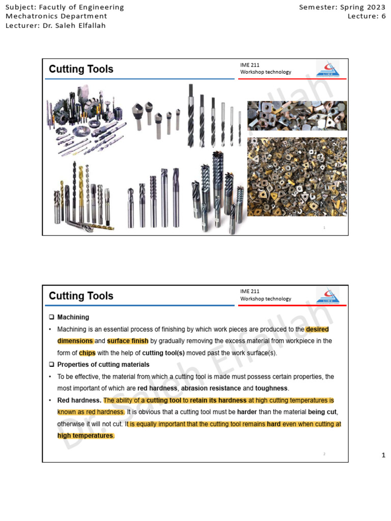 Cutting Tools: IME 211 Workshop Technology | PDF | Machining | Steel