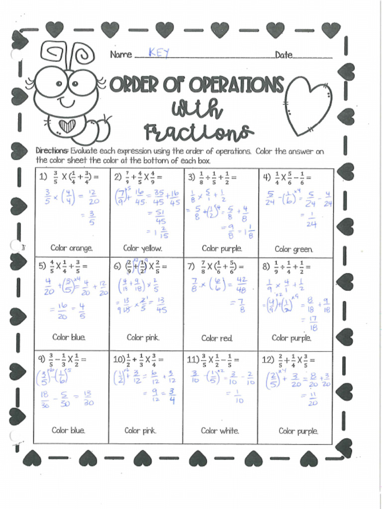 1.3 Orders of Operations With Fractions - PRACTICE (2) (Solutions) | PDF