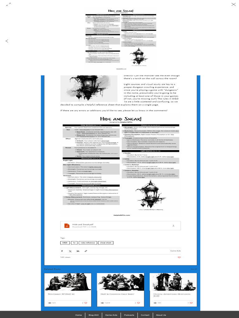 Hide and Sneak! A 5e Cheat Sheet for Light, Darkness, and Stealth! | PDF | Dungeons & Dragons ...