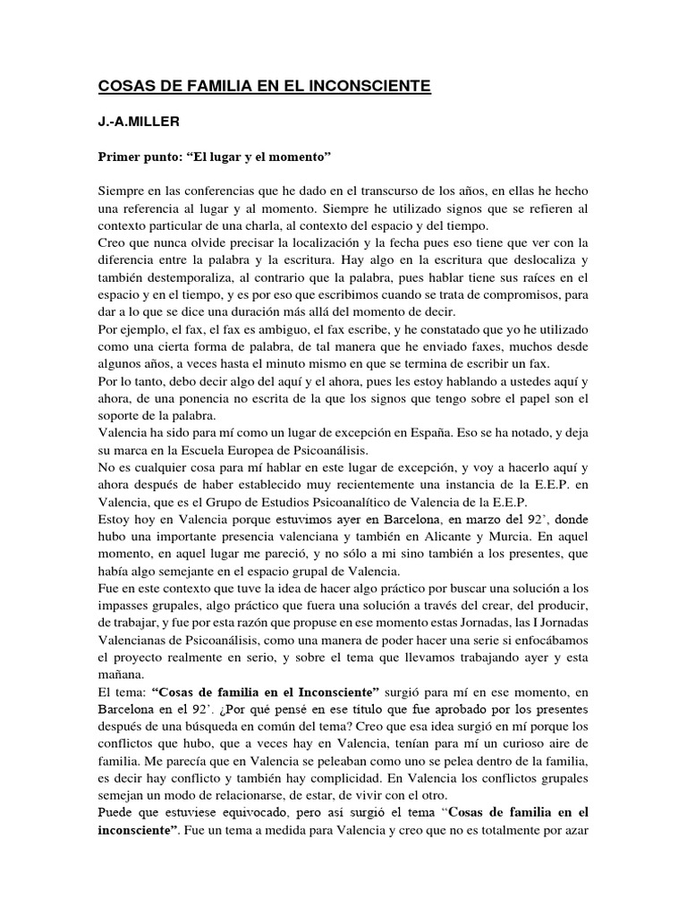 Cosas de familia en el inconsciente | PDF | Jacques Lacan | Psicoanálisis