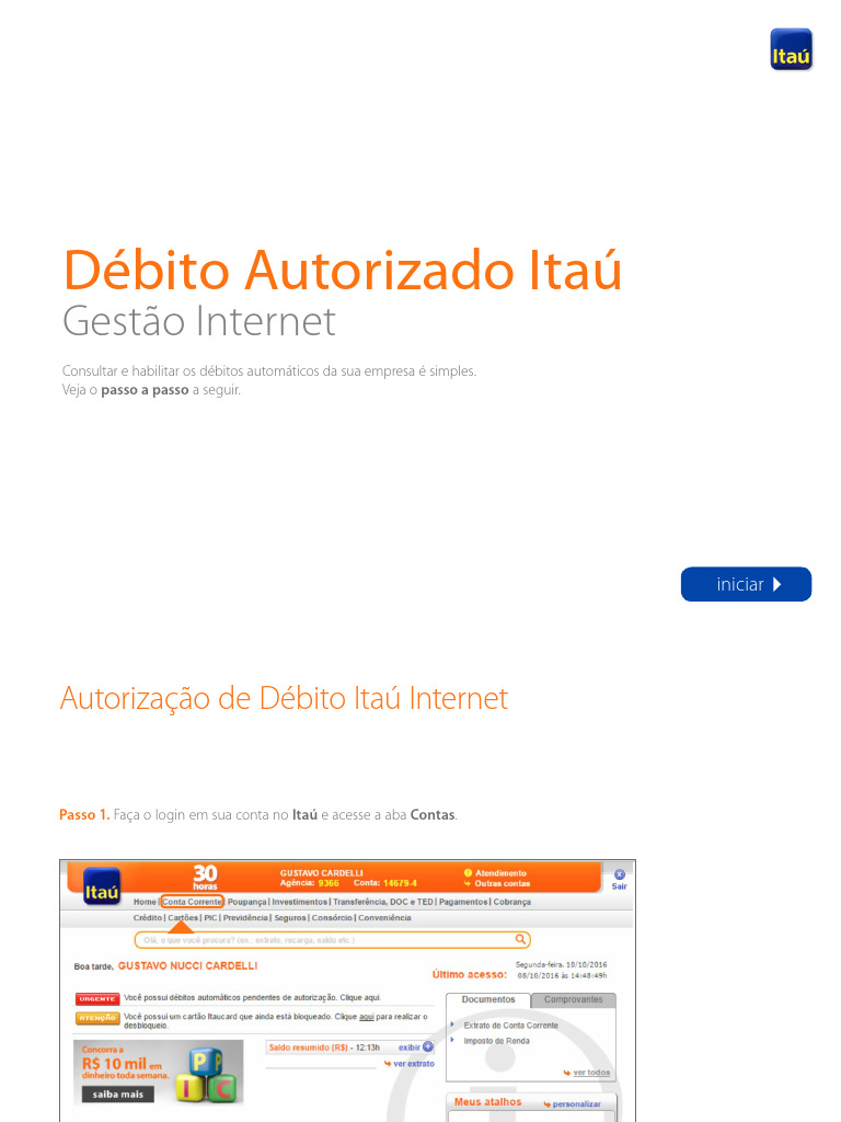 Guia Débito Automático Itaú Online | PDF | Informática