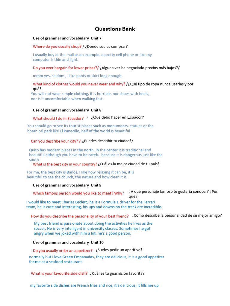 Questions Bank 1ra Parte | PDF