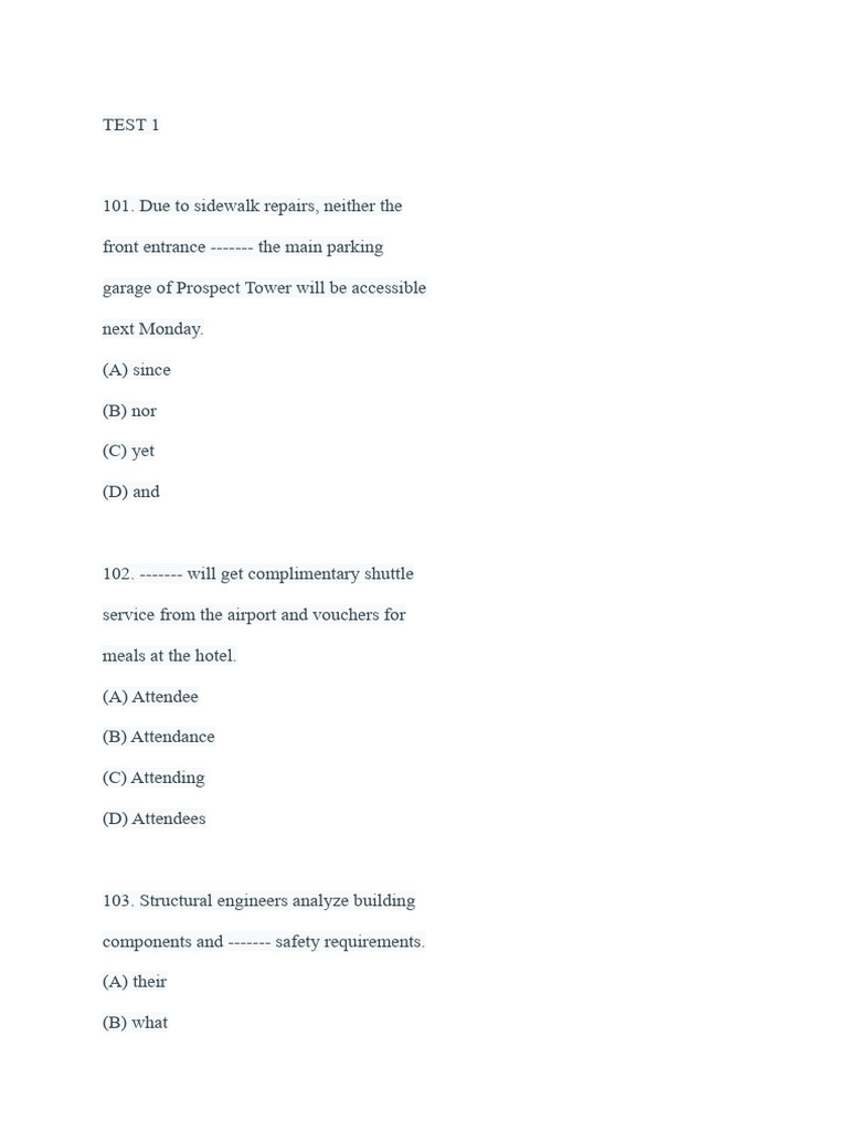 English Grammar Test Questions | PDF | Economies