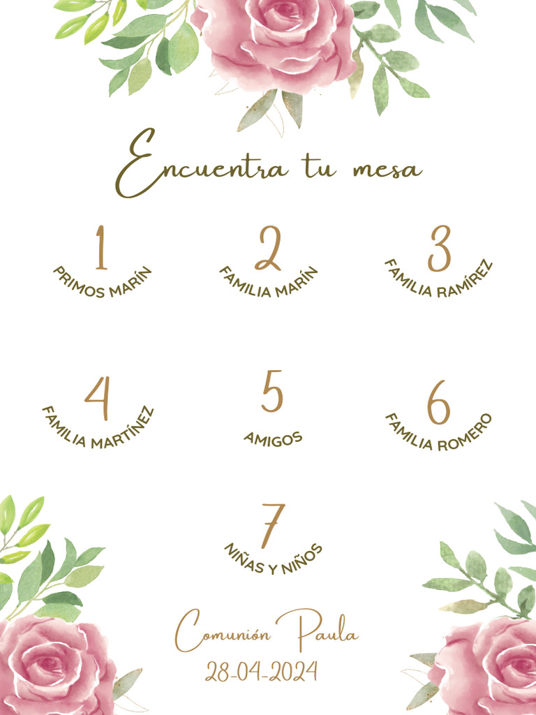 Documento A4 Mapa de Mesas Invitados Boda Botánico Verde | PDF