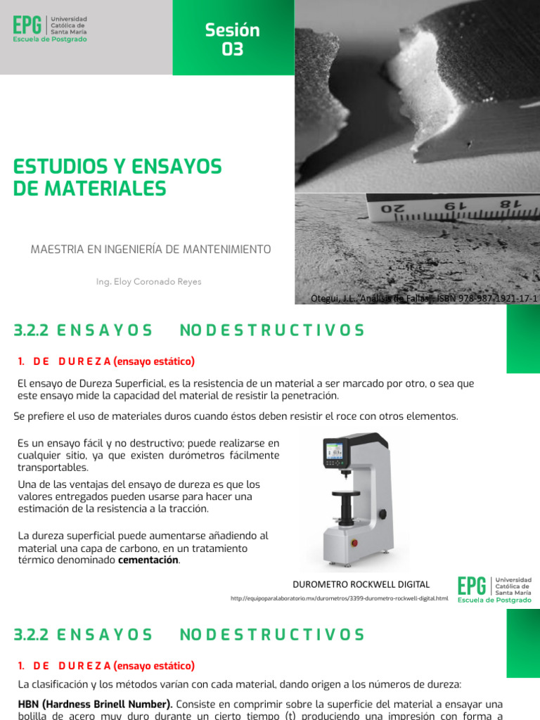 Presentación Sesión 3: Ensayo No Destructivo 3.4 | Descargar gratis PDF | Ultrasonido | Dureza