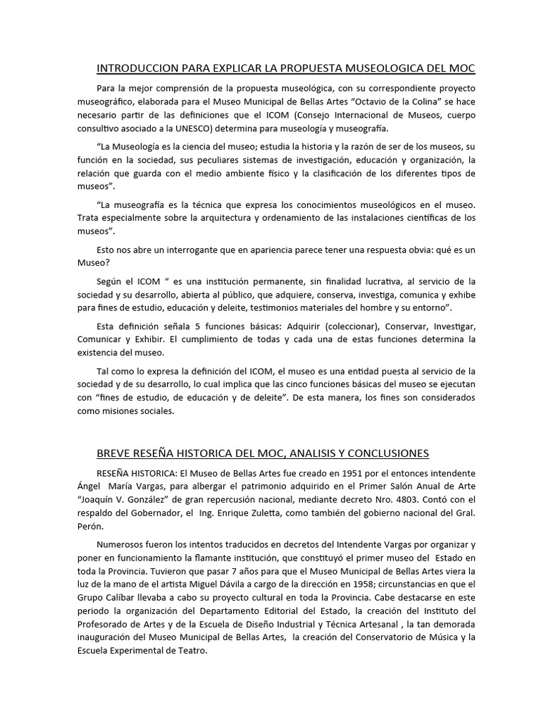 Breve explicacion y reseña historica para el proyecto museologico del MOC | PDF | Museología | Museo