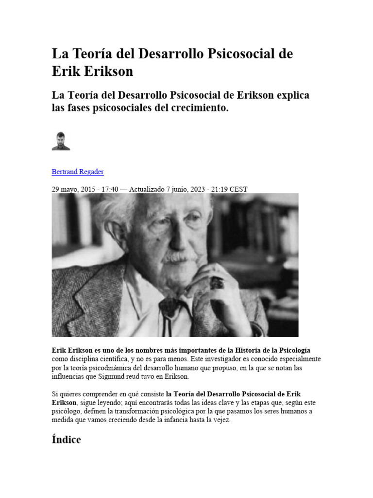 La Teoría Del Desarrollo Psicosocial de Erik Erikson | PDF | Sicología | Sigmund Freud