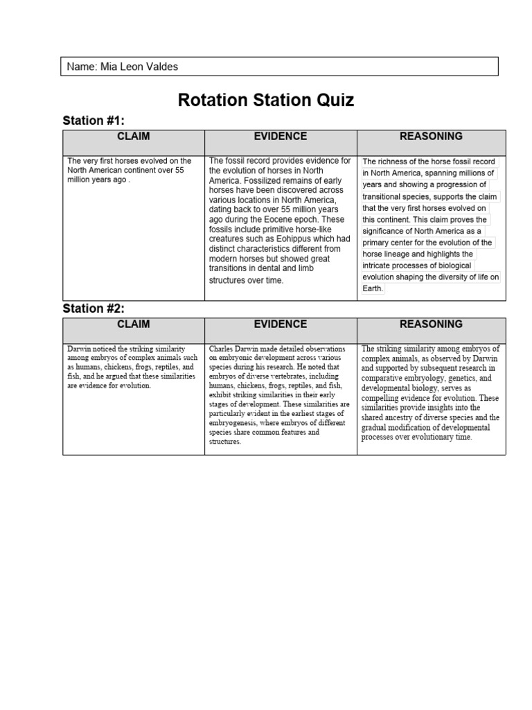 Rotation Station Quiz Template | PDF | Evolution | Homology (Biology)