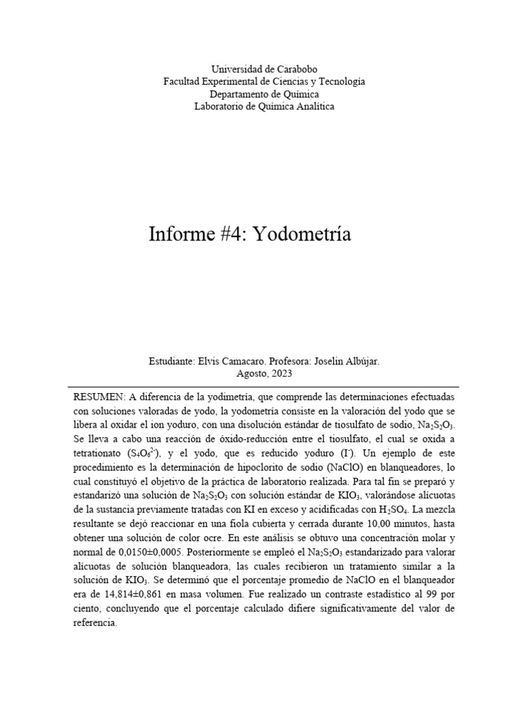 Informe 4 | PDF | Redox | Química analítica
