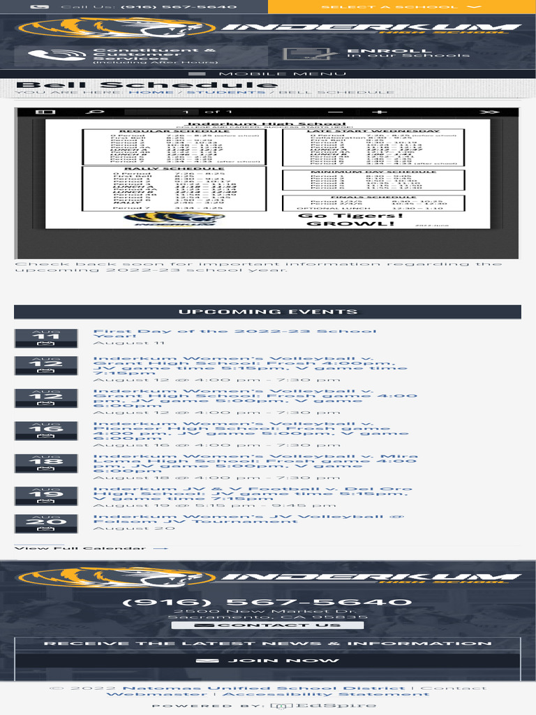 Bell Schedule - Inderkum High School | PDF