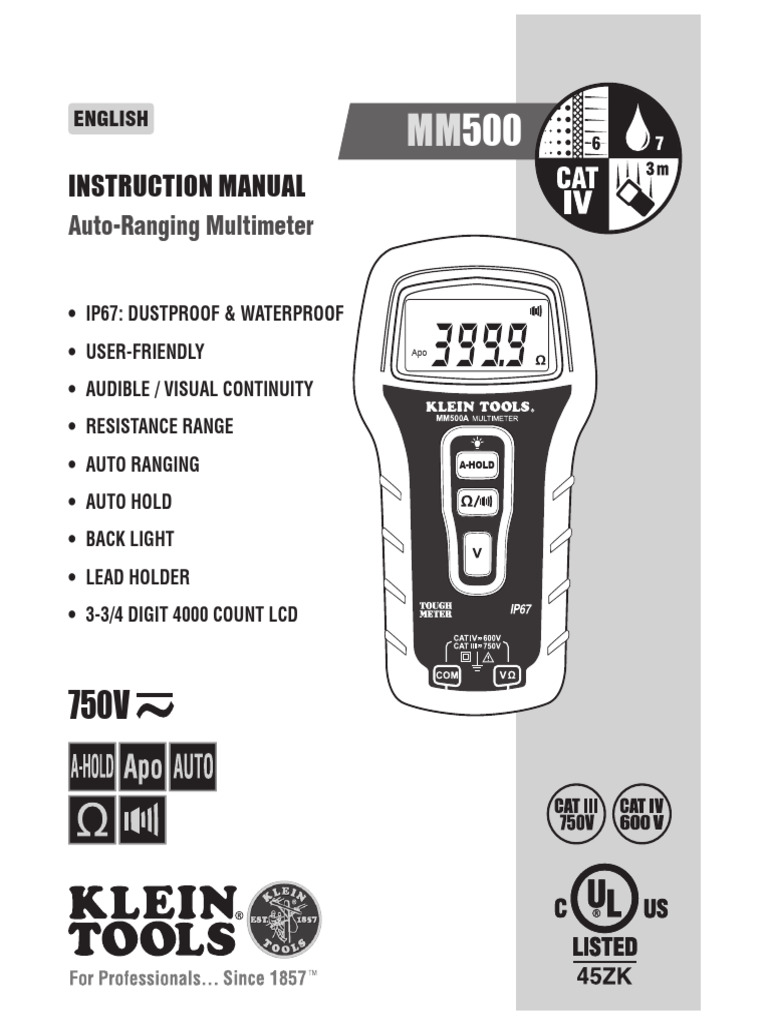 Auto-Ranging Multimeter Manual | PDF | Electric Power | Metrology