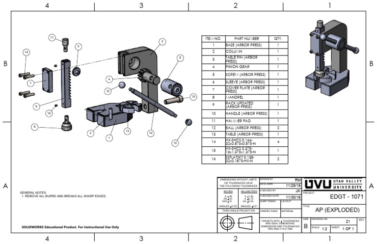 Arbor Press Exploded View | PDF